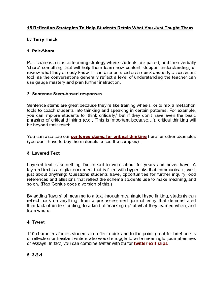 15 Reflection Strategies To Help Students Retain What You Just Taught ...