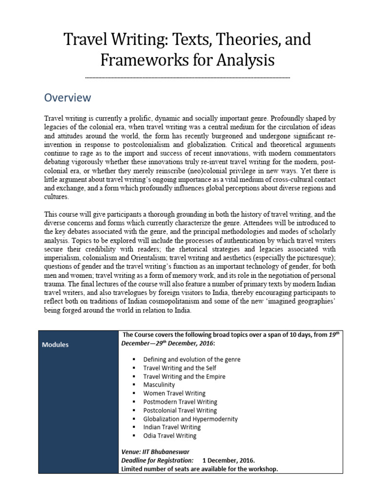 Travel Writing Texts, Theories, and Frameworks For Analysis | PDF ...