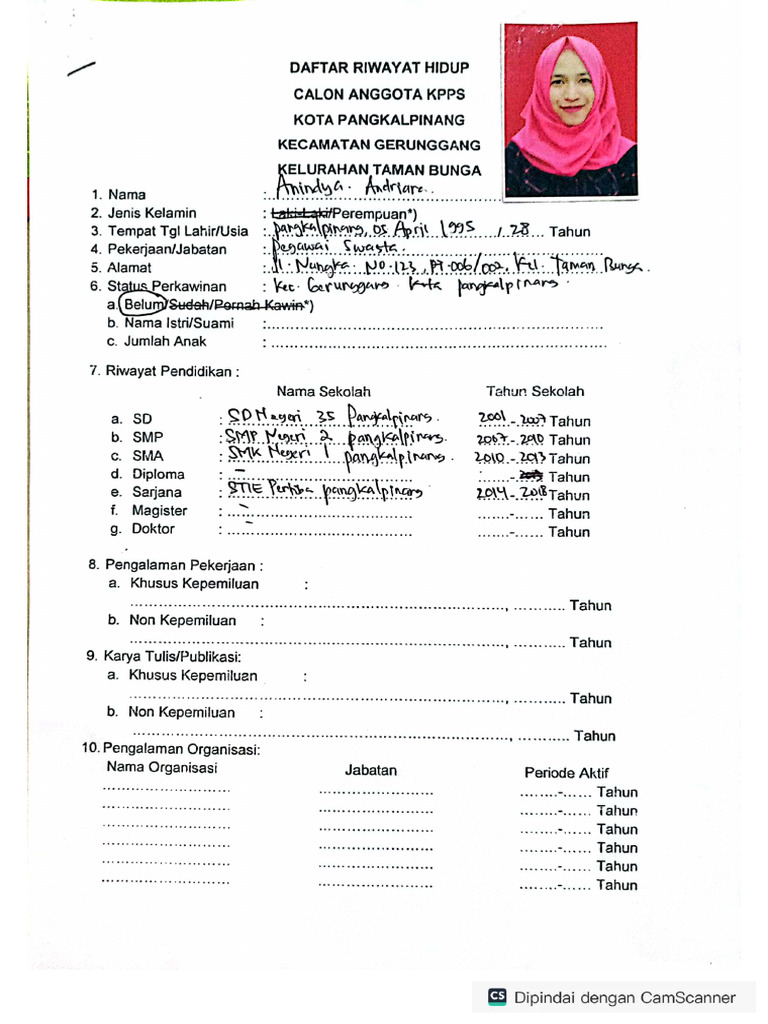 Riwayat Hidup Anindya Andriana | PDF