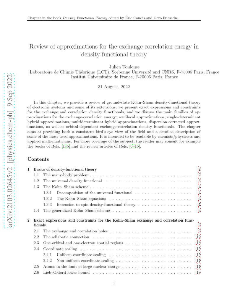 Review of Approximations For The Exchange-Correlation Energy in Density-Functional Theory | PDF ...