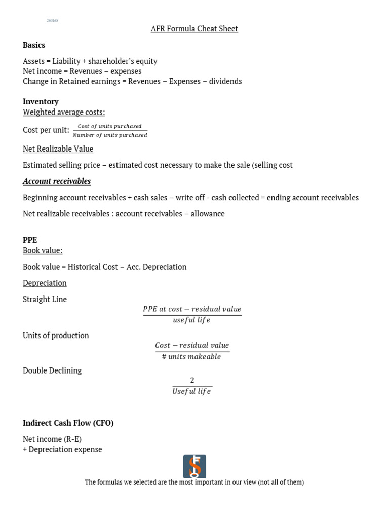 AFR Formula Cheat Sheet | PDF