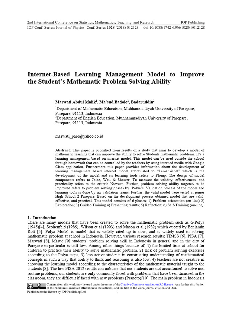 Internet-Based Learning Management Model To Improve The Student's Mathematic Problem Solving ...