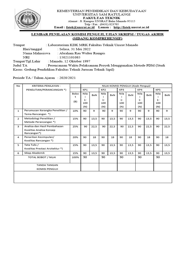 Lembar Penilaian Sidang KTIS Ok | PDF