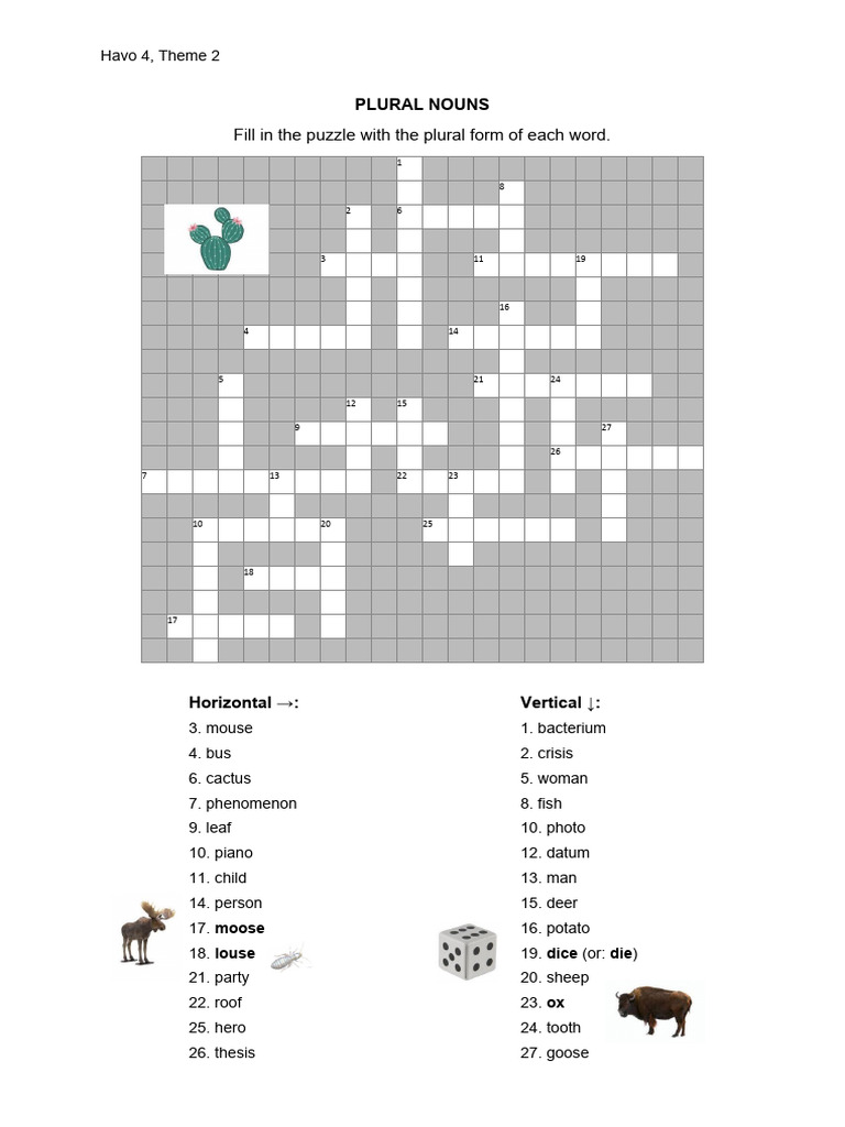 Plural Nouns and Irregular Verbs Puzzle | PDF | Semantic Units ...
