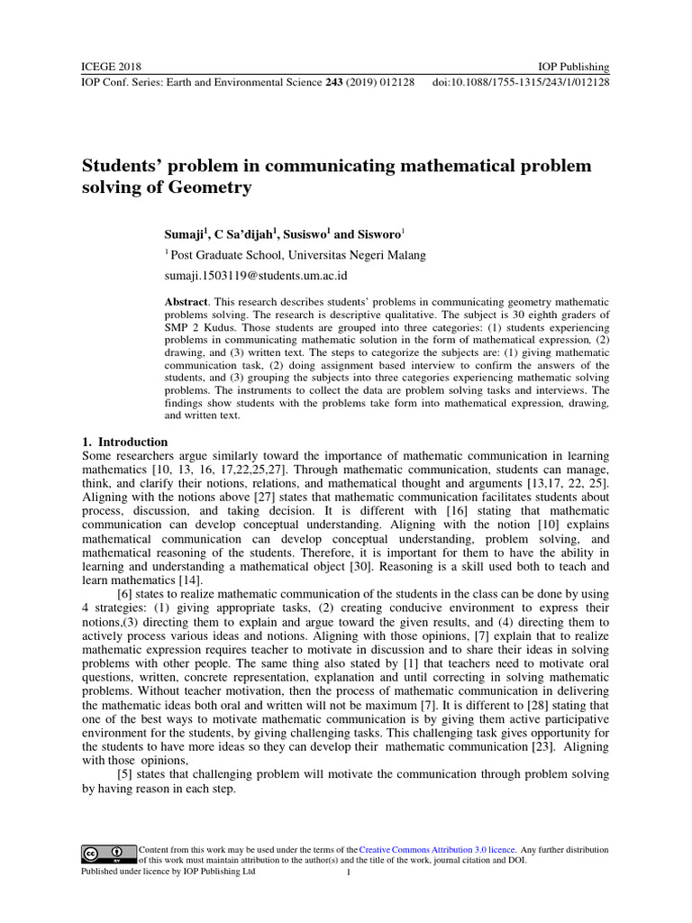 Students' Problem in Communicating Mathematical Problem Solving of Geometry | PDF