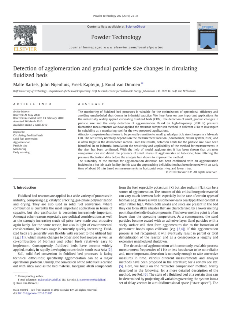 Detection of Agglomeration and Gradual Particle Size Changes in CFB | PDF