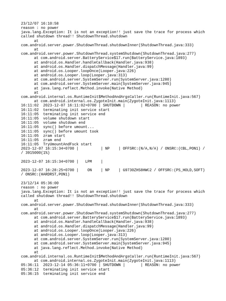 Android Shutdown Logs Analysis | PDF | Java (Programming Language) | Oracle Acquisitions