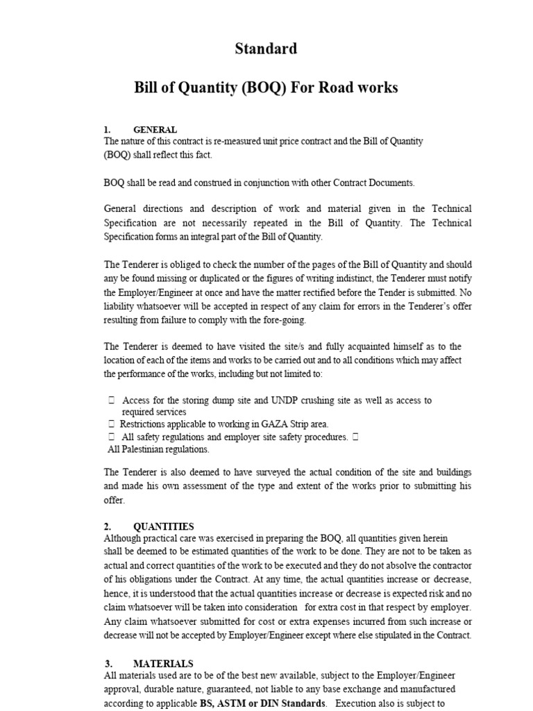 Standard BOQ For Road Works | PDF | General Contractor | Road