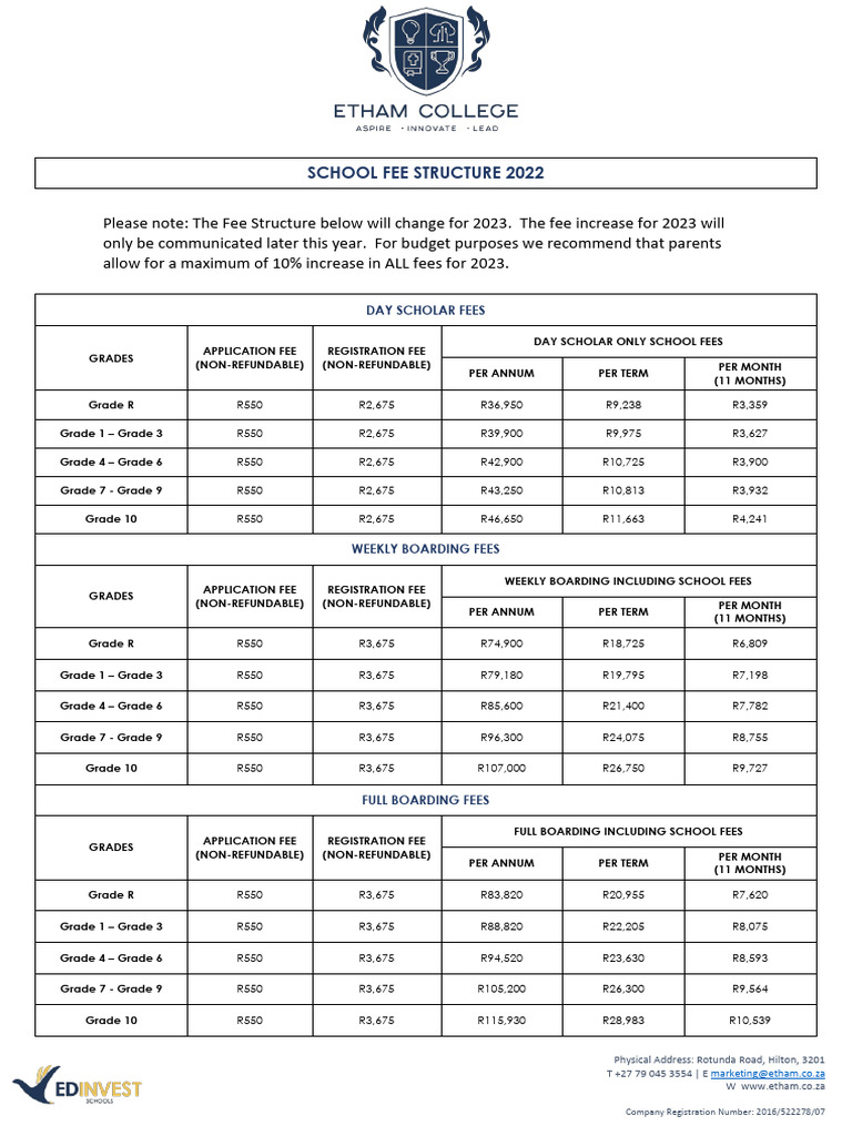 Etham College 2023 Fee Structure | PDF | Payments | Services (Economics)