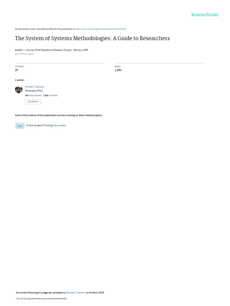 The System of Systems Methodologies For Researchers | PDF | Methodology ...