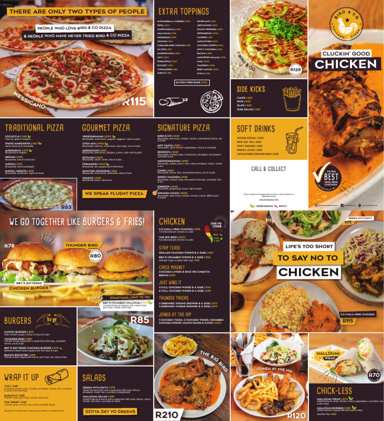 Bird Co Main Menu | PDF | Pizza | Hamburgers