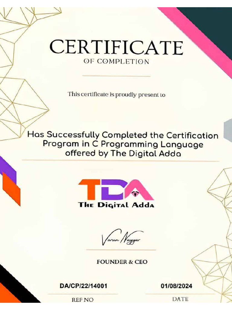 C Certificate Sample | PDF