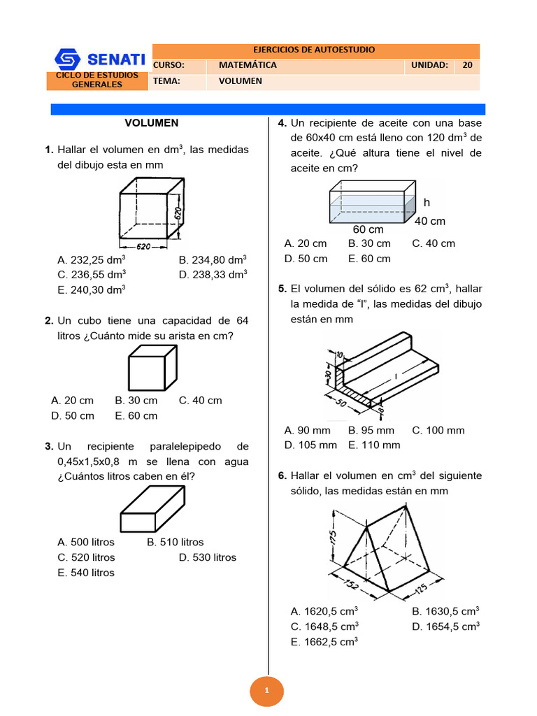 20 Volumen Ejercicios | PDF | Volumen | Euclides