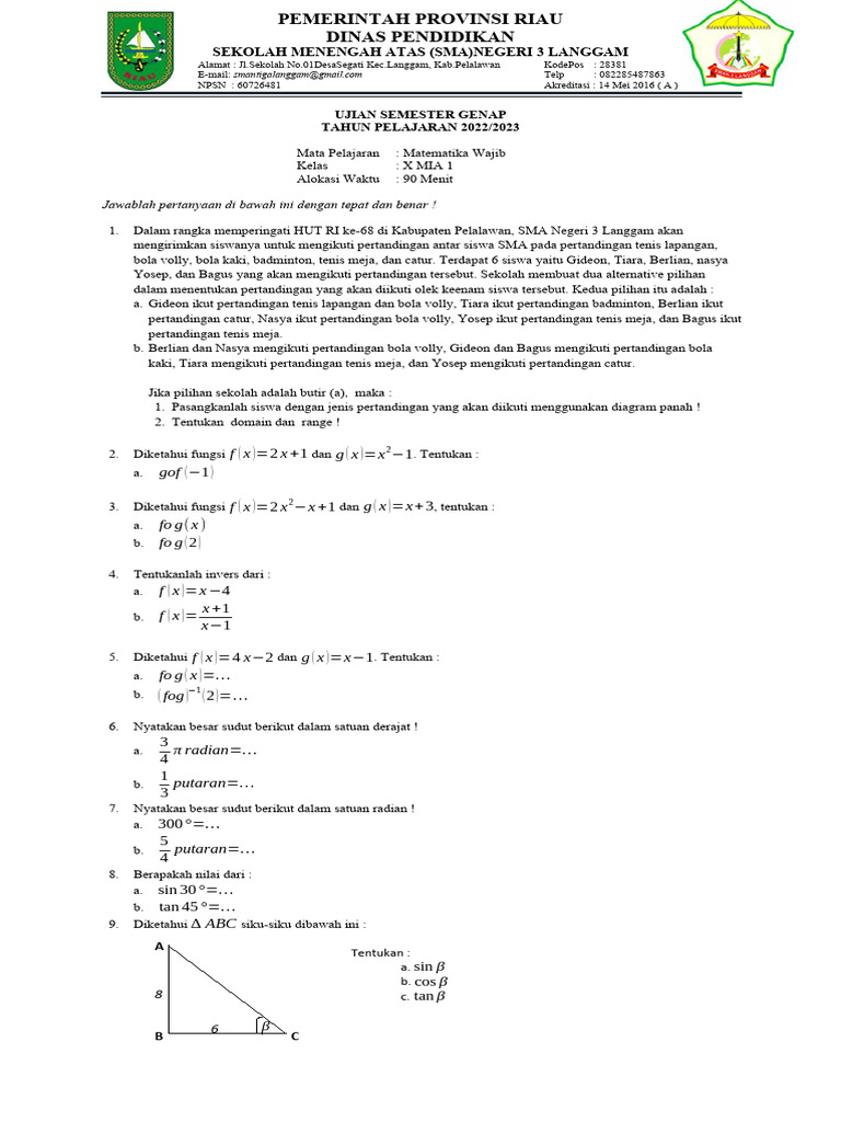 MTK Wajib KLS X Mipa Essay | PDF