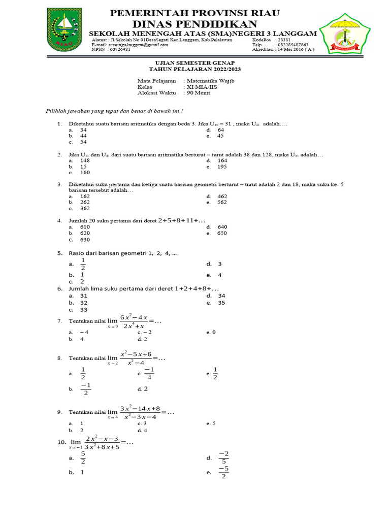 MTK WAJIB KLS XI SMTR GENAP | PDF