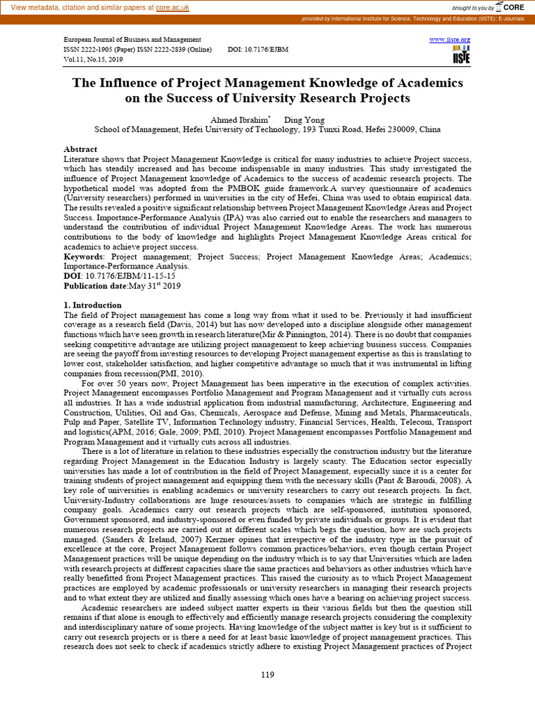 The Influence of Project Management Knowledge of Academics | Download Free PDF | Project ...