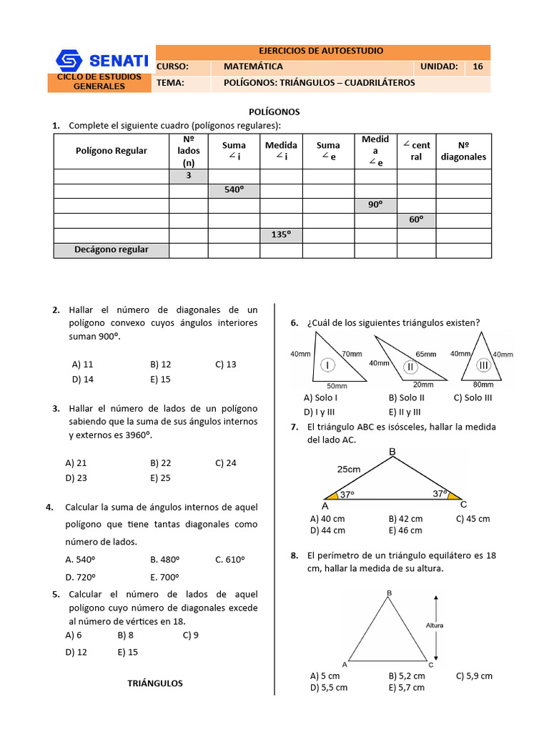 16 Poligonos Ejercicios | PDF | Triángulo | Geometría Convexa