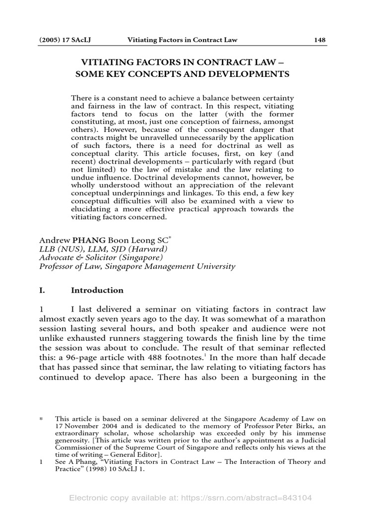 Key Developments in Contract Vitiating Factors | PDF | Common Law ...