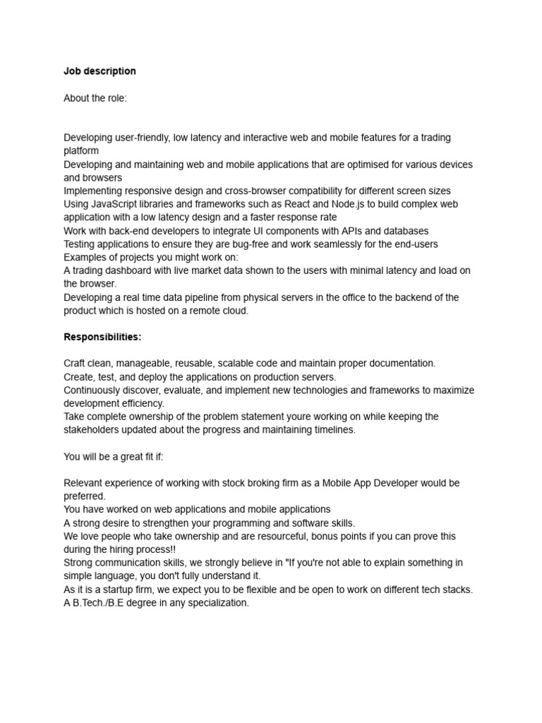 Full Stack Developer Job in FinTech | PDF