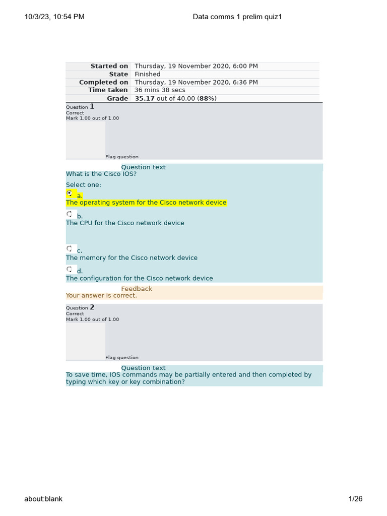 Data Comms 1 Prelim Quiz Results | PDF | Computer Network | Wireless Lan