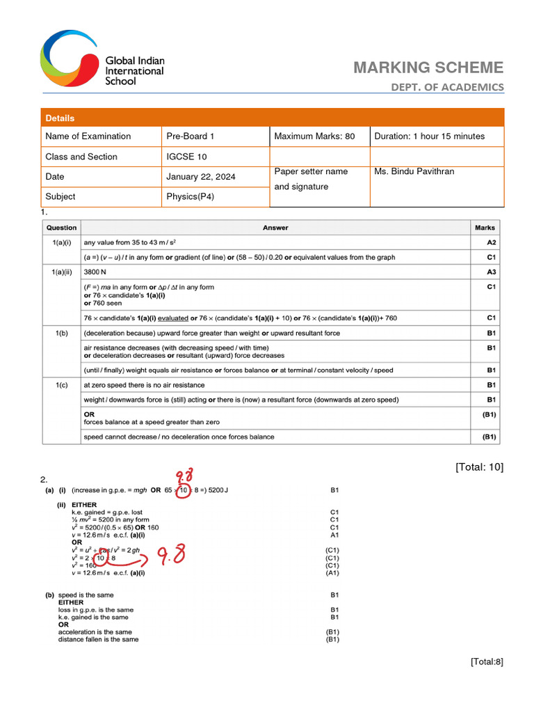 10 IG - P4 - MS - PB1 - 2023-24 - Physics | PDF