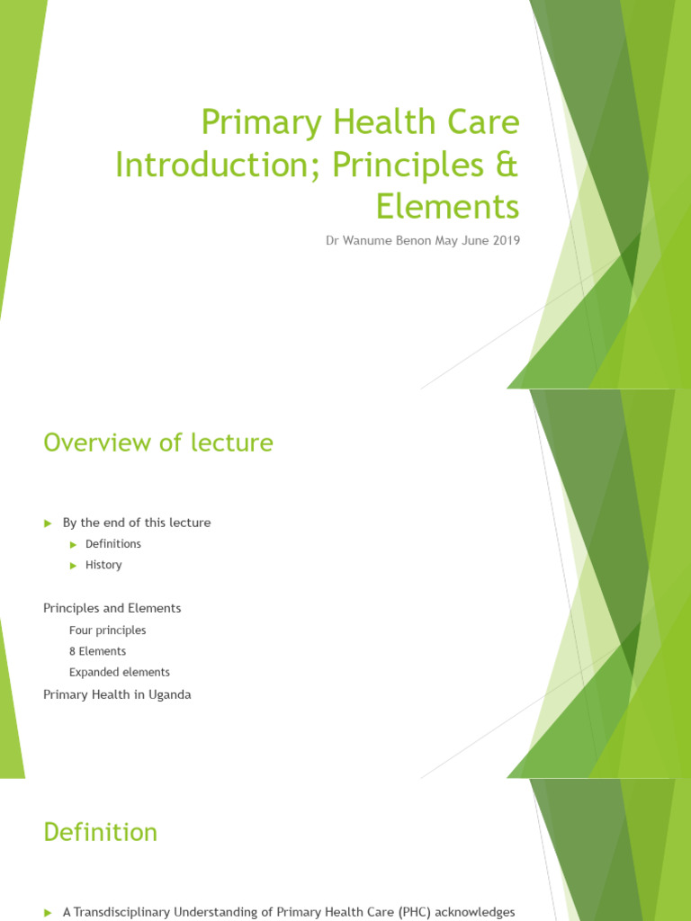 Primary Health Care Introduction, Principles and Elents | PDF | Health ...