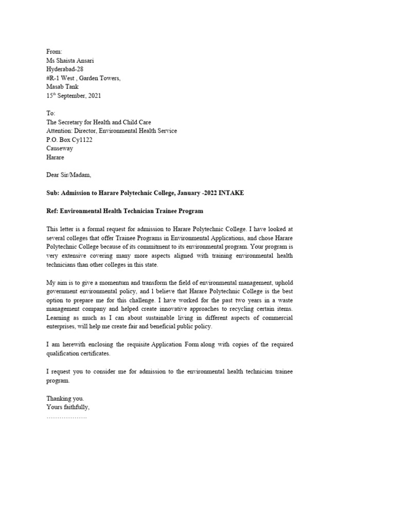 College Admission Application Letter | PDF