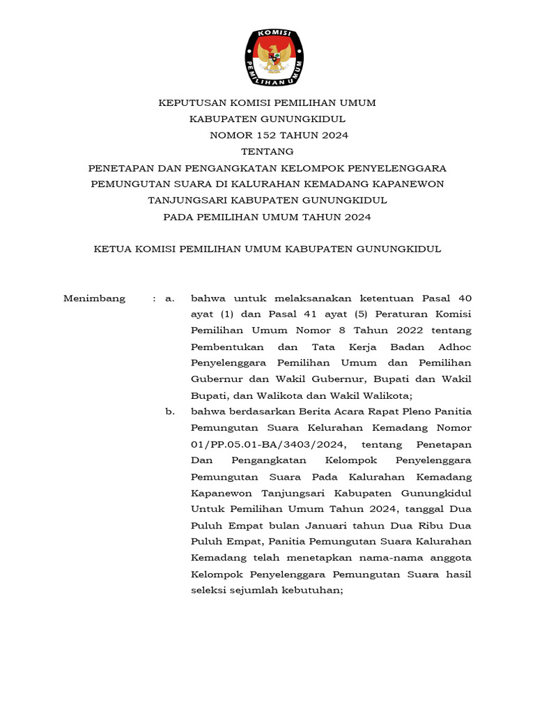 FORMAT KEPUTUSAN PENGANGKATAN KPPS V | PDF