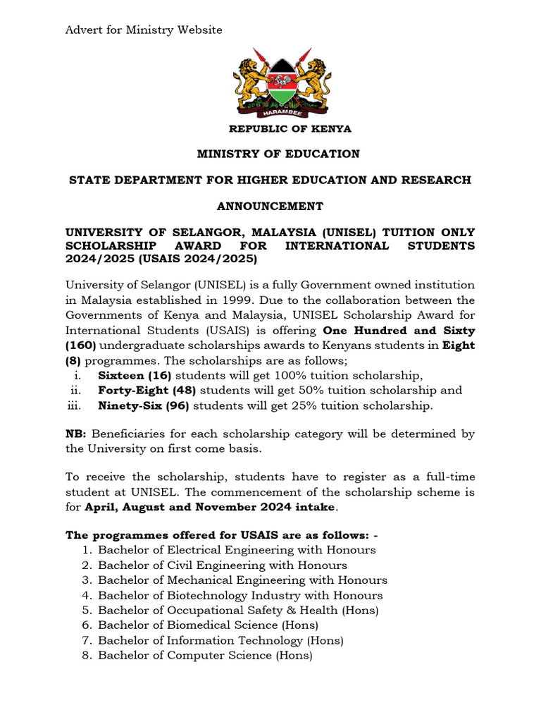 Unisel Scholarship 2024 | PDF | Bachelor's Degree | Passport