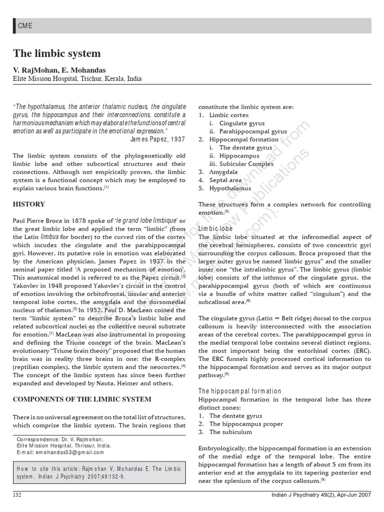 Limbic system-IJO07 | PDF | Hippocampus Anatomy | Limbic System
