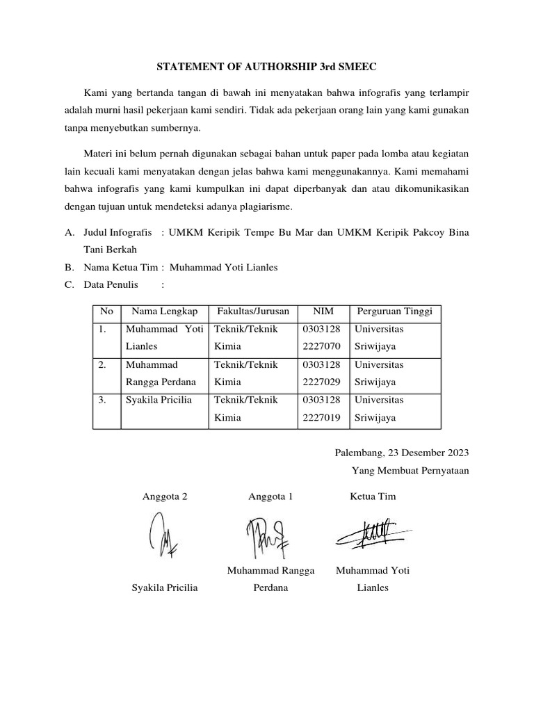 Statement of Authorship Smeec - Tim Promax | PDF