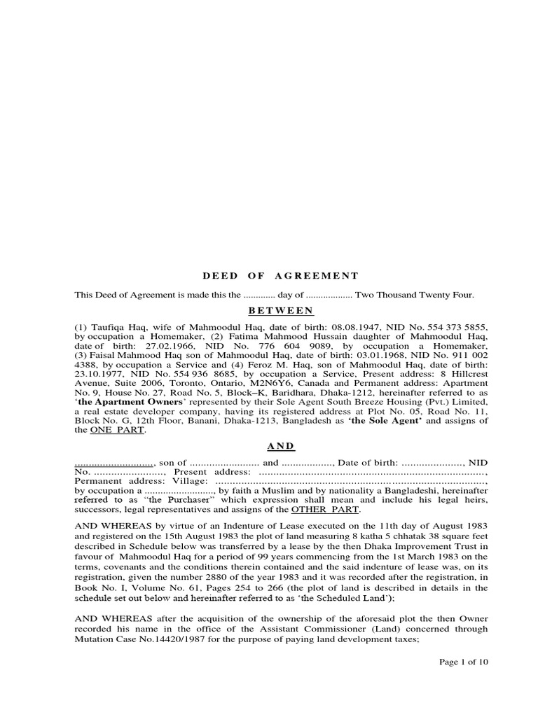 Deed of Agreement (Basera Breeze) | PDF | Taxes | Deed