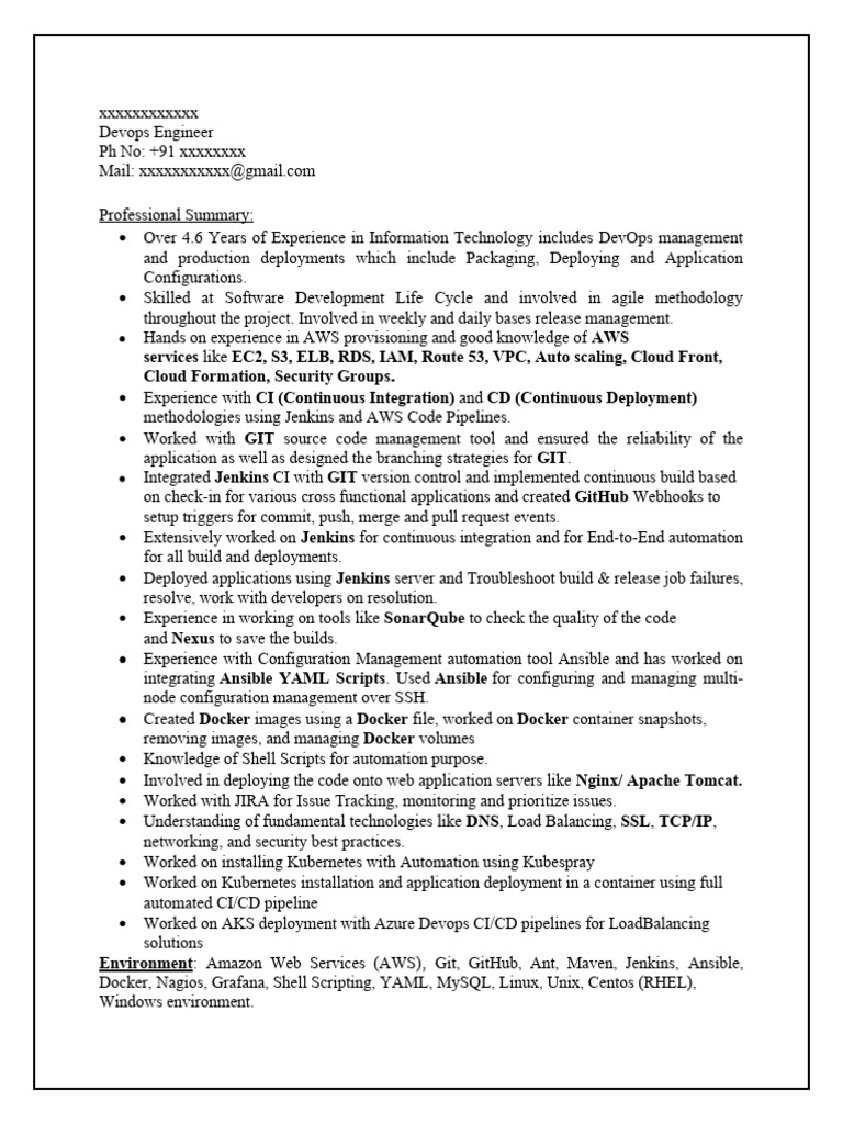 DevOps Resume 21 | PDF | Cloud Computing | Amazon Web Services