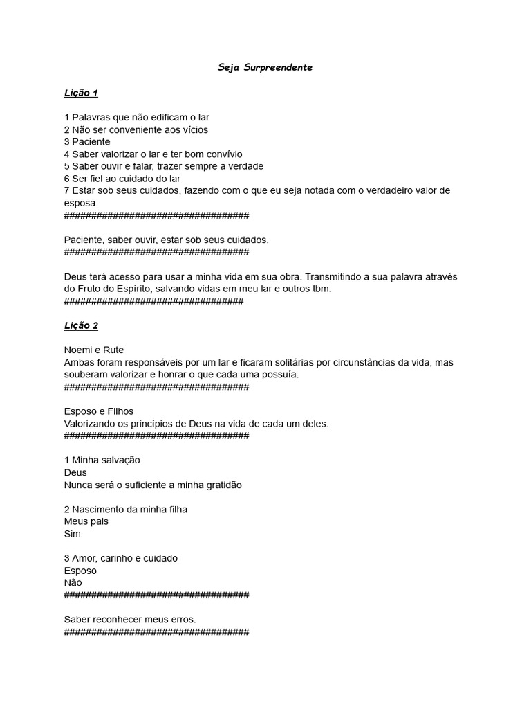 Seja Surpreendente Lição 01 | PDF