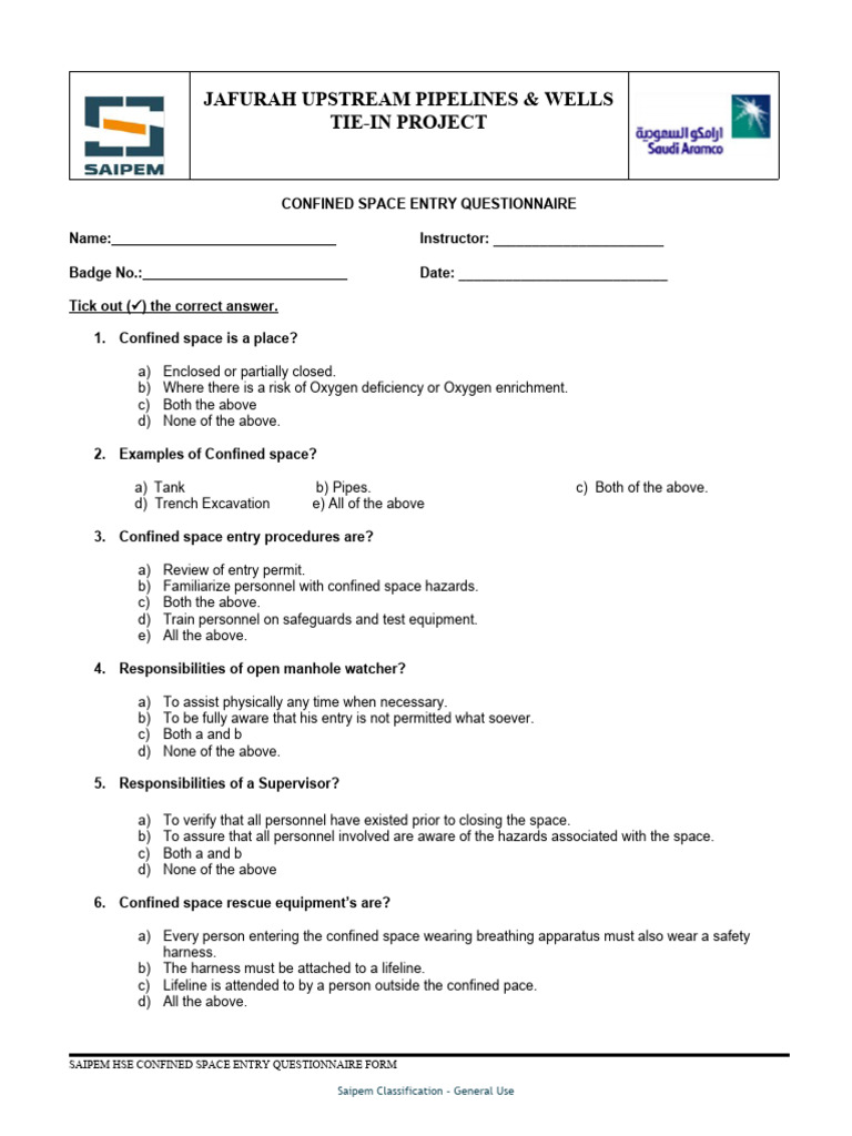 Confined Space Updated Questionare | PDF | Carbon Monoxide | Nature