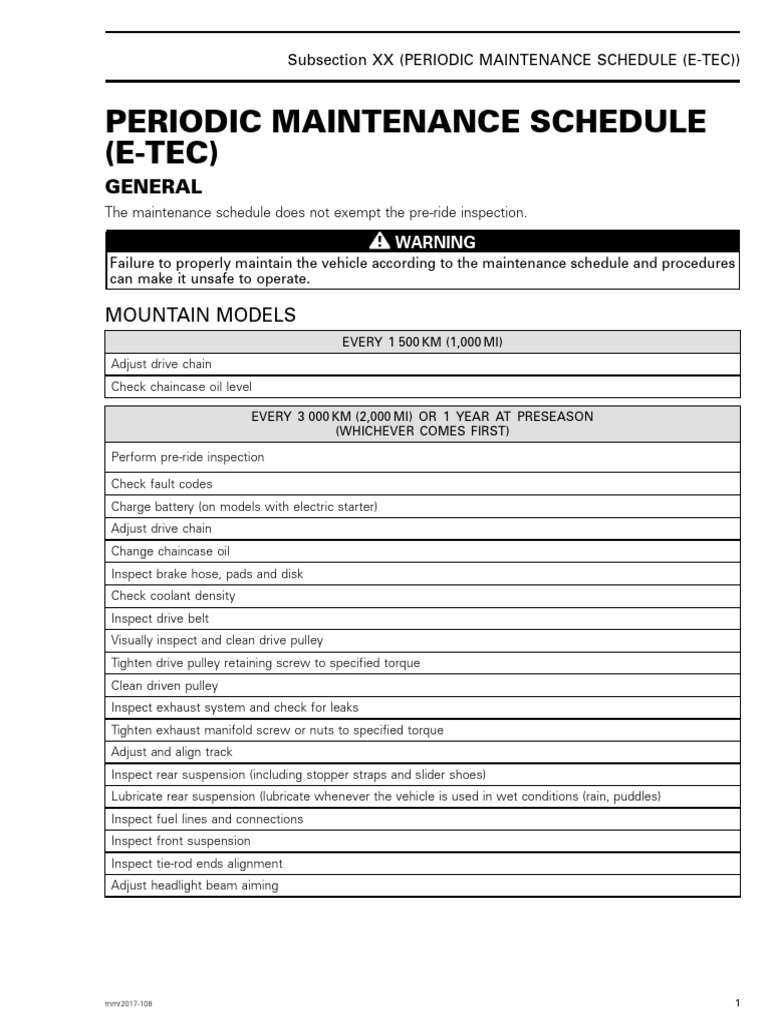 E-TEC Periodic Maintenance Schedule | PDF | Belt (Mechanical) | Brake