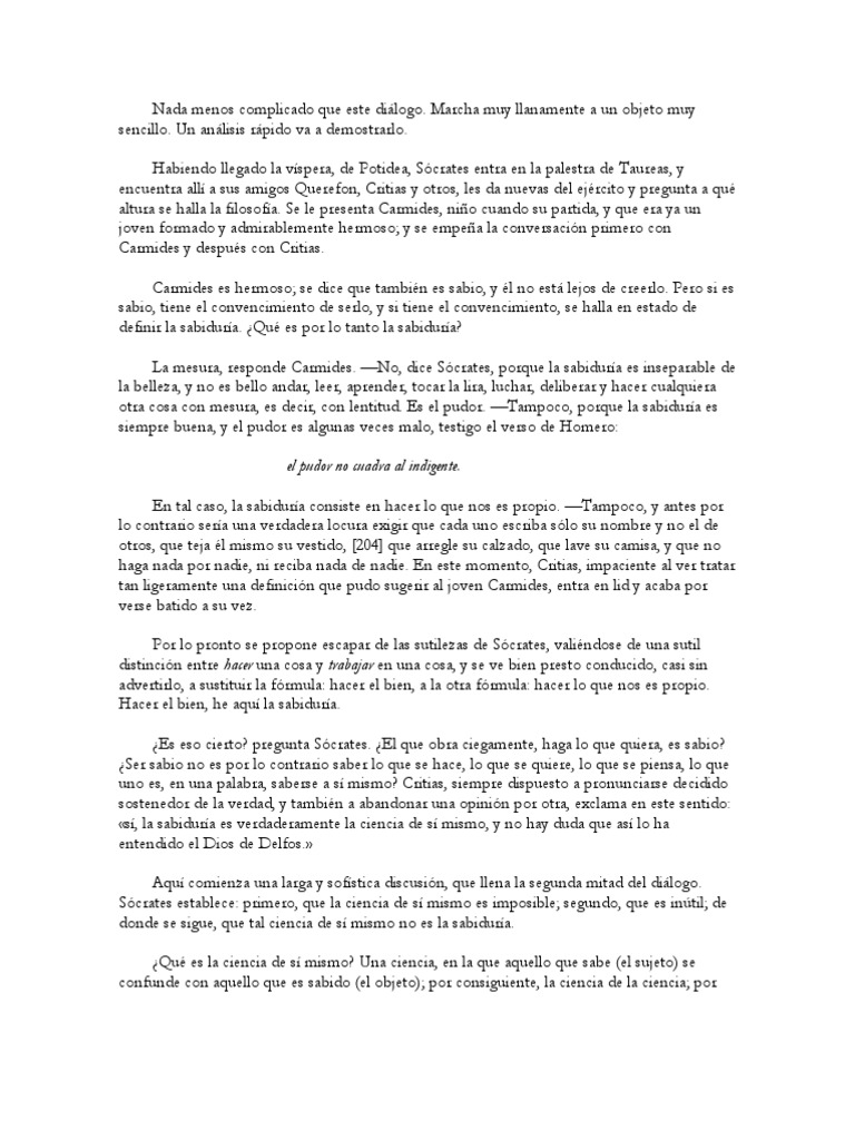 Carmides Resumen | PDF | Sócrates | Certeza