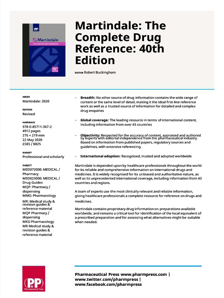 Martindale: Complete Drug Reference 40th Edition | PDF | Pharmacy ...