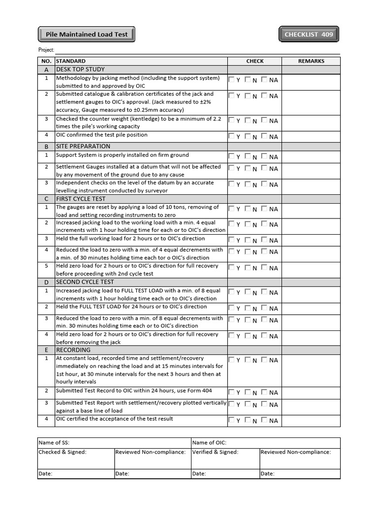 Checklist409 - Pile Maintained Load Test | PDF | Calibration | Science