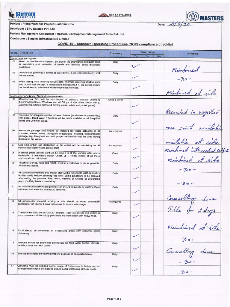 Sep 2020 - COVID-19 Checklist | PDF