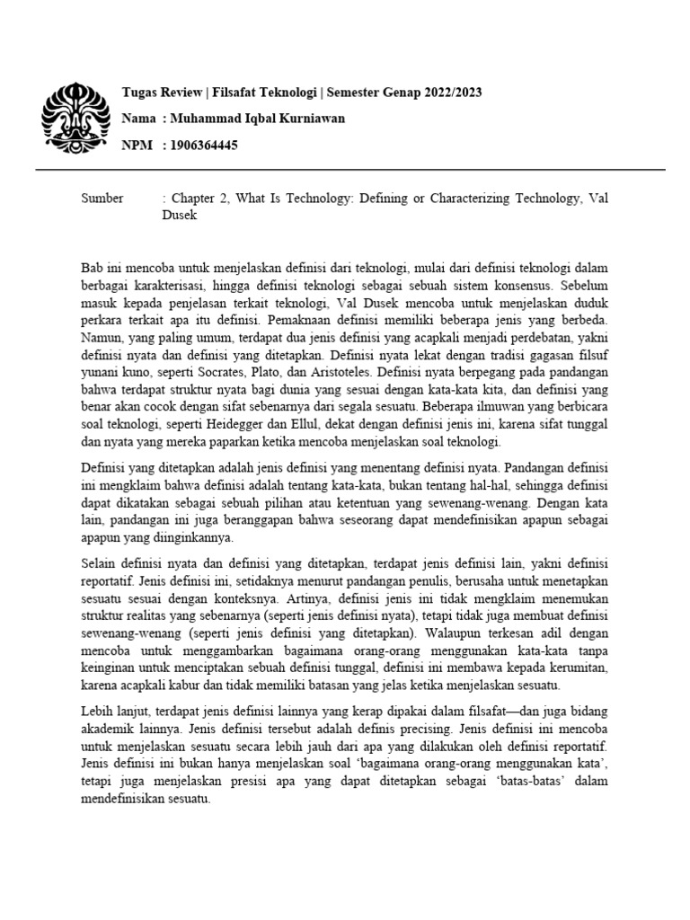 Tugas Review Bab 2 Val Dusek - Muhammad Iqbal Kurniawan - 1906364445 | PDF