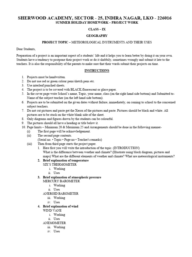 Meteorological Instruments Project Guide | PDF | Meteorology | Applied ...