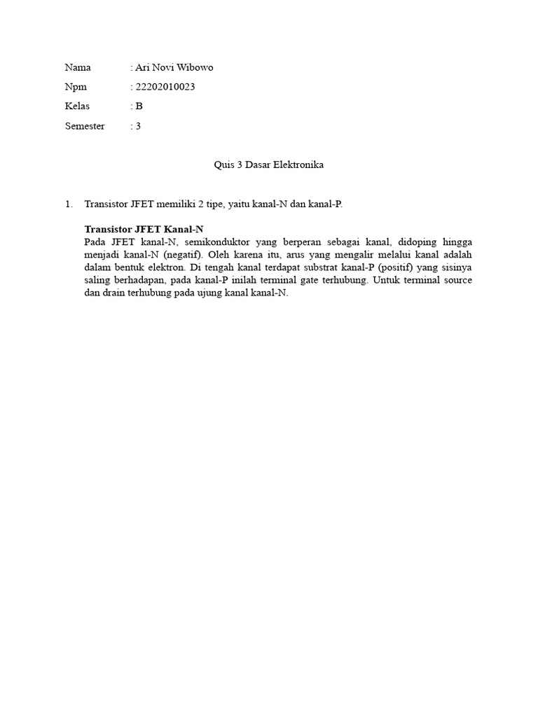 Quis 3 Dasar Elektonika | PDF