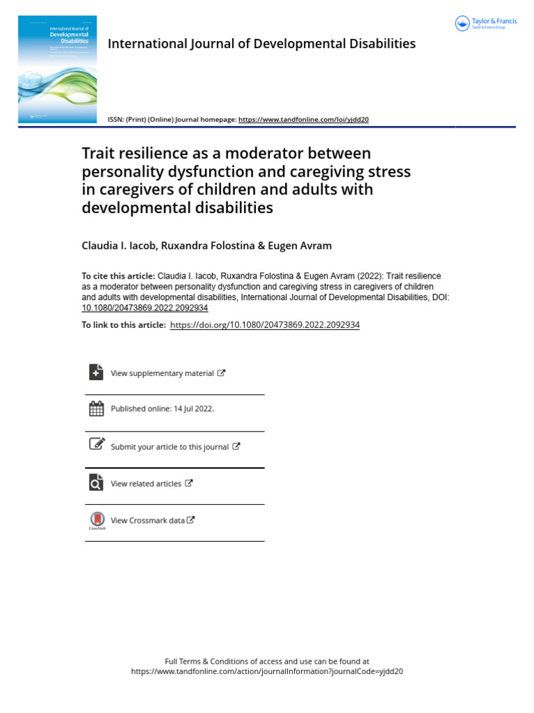 Resilience Moderates Caregiver Stress | PDF | Mental Disorder ...