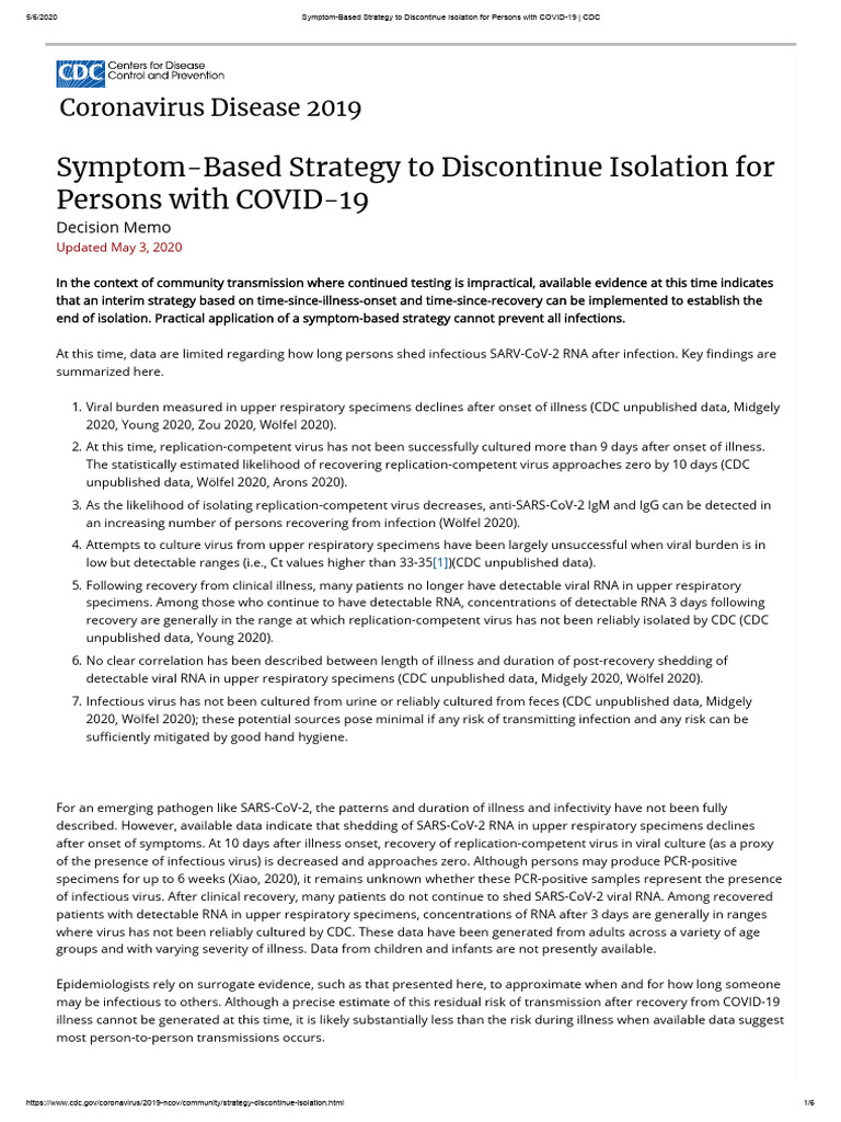 Symptom-Based Strategy To Discontinue Isolation For Persons With COVID ...