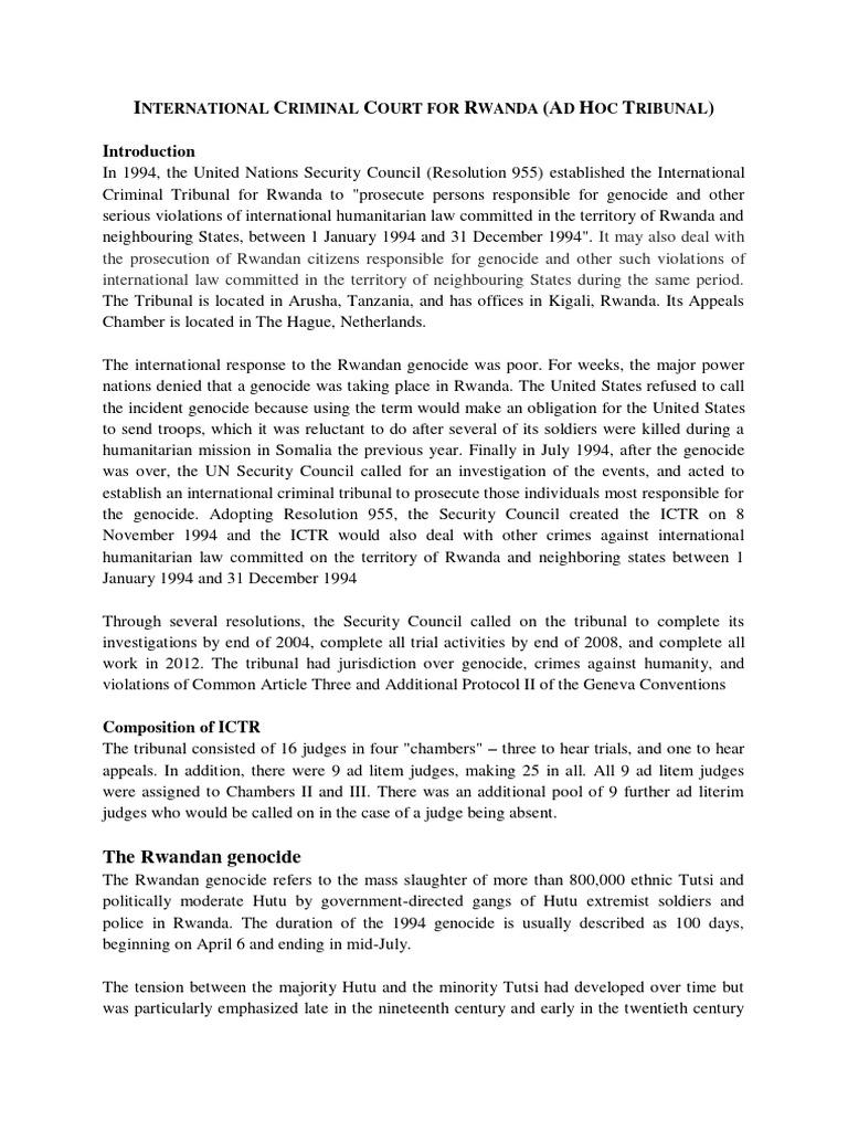 International Criminal Court For Rwanda | PDF | Rwandan Genocide ...