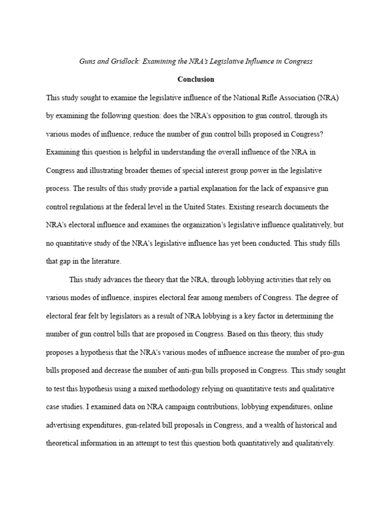 (Conclusion) Guns and Gridlock: Examining The NRA's Legislative ...