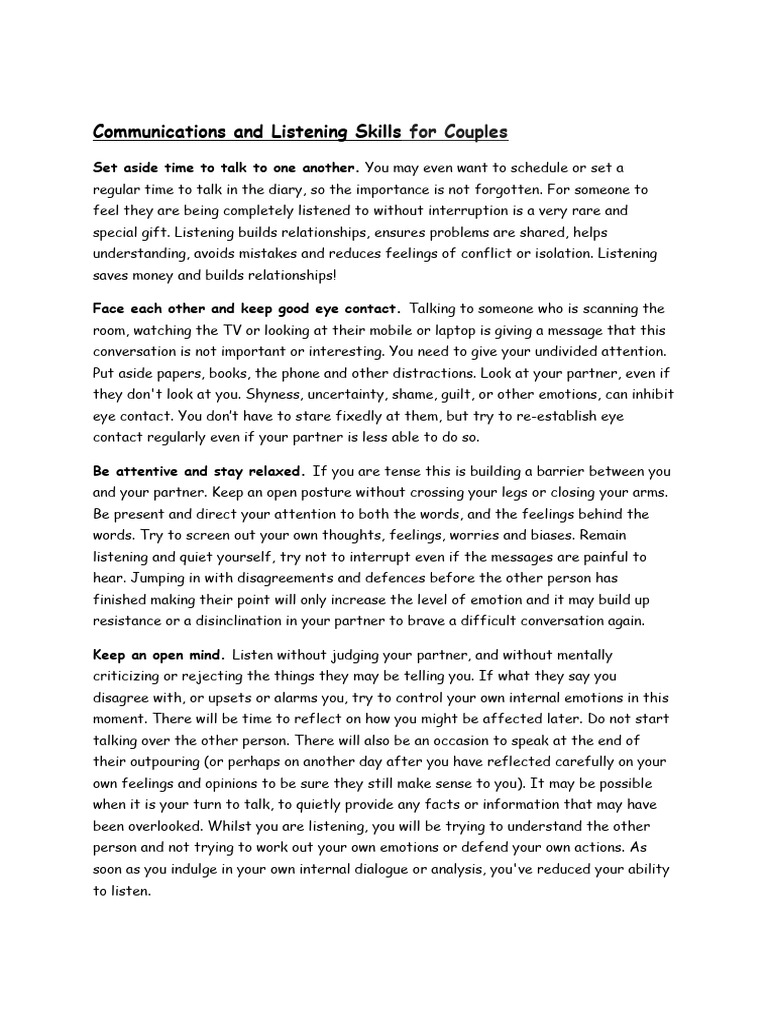 Communication and Listening Skills For Couples | PDF | Feeling ...