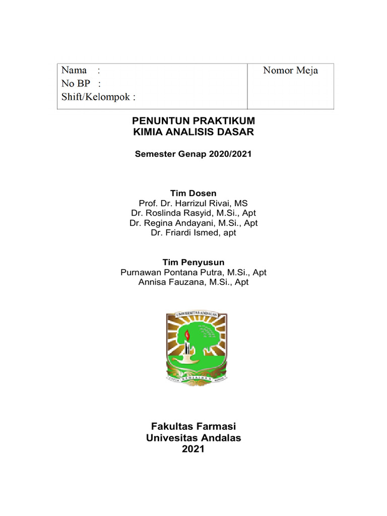 Penuntun Praktikum Kimia Analisis Dasar 2021 | PDF