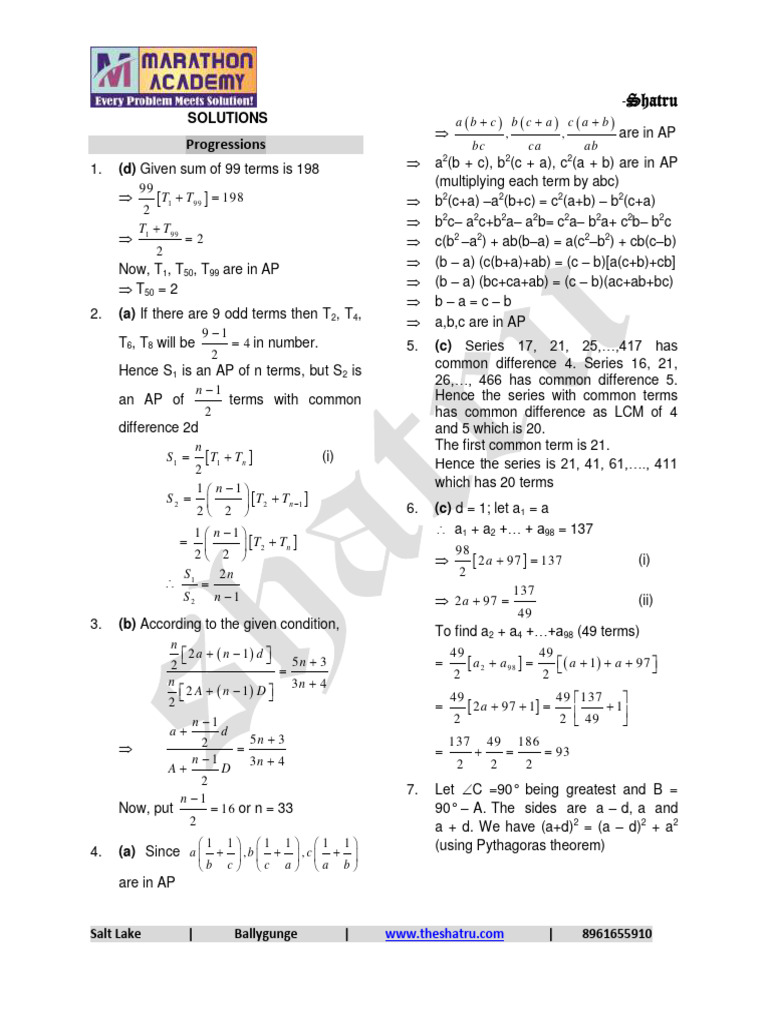Progressions Sol | PDF | Discrete Mathematics | Numbers